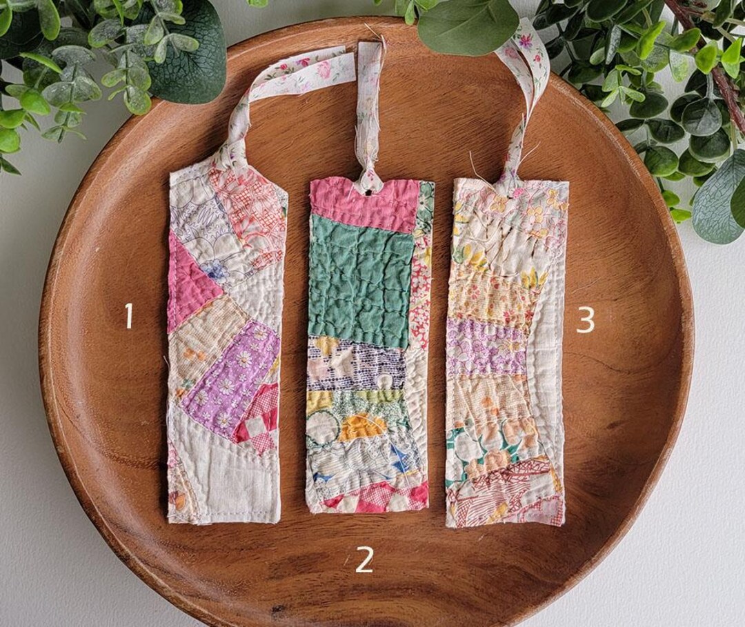 Vintage Quilt Bookmark: Repurposed Fabric Page Keeper With Ribbon ...