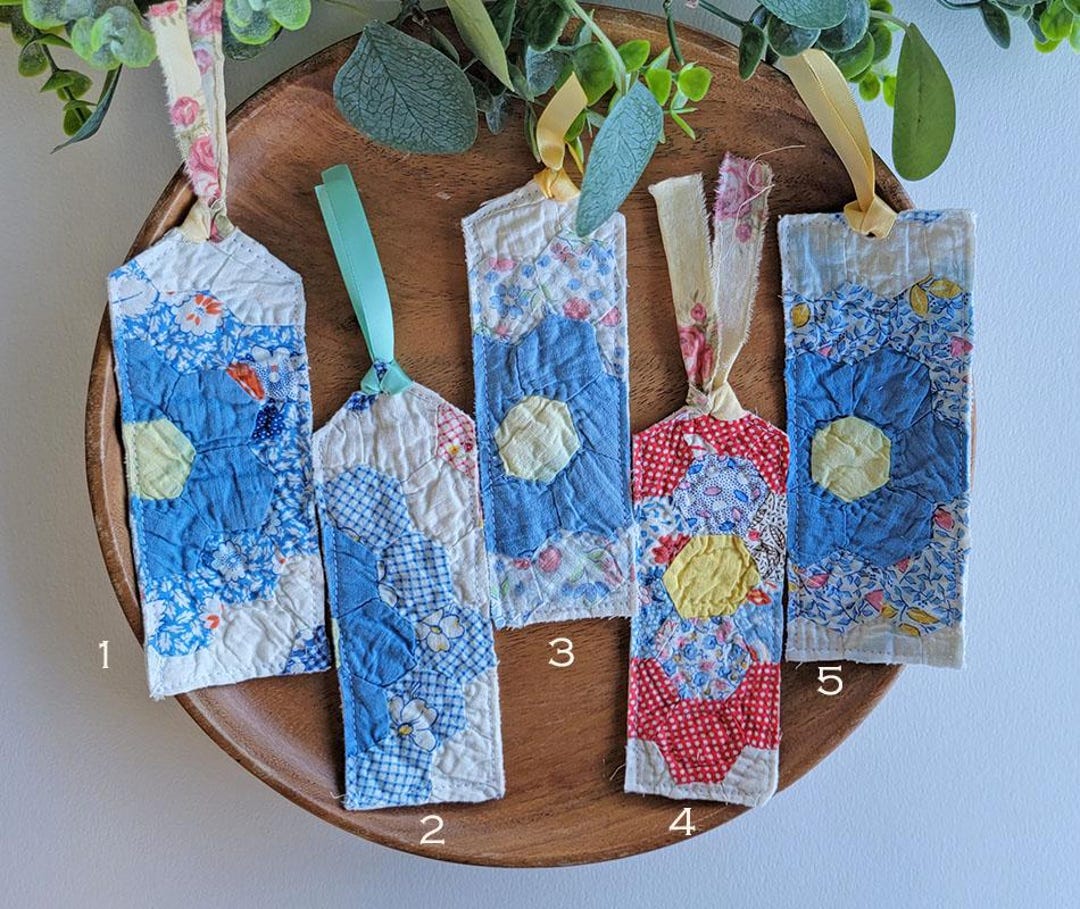 Vintage Quilt Bookmark: Repurposed Fabric Page Keeper With Ribbon - Etsy