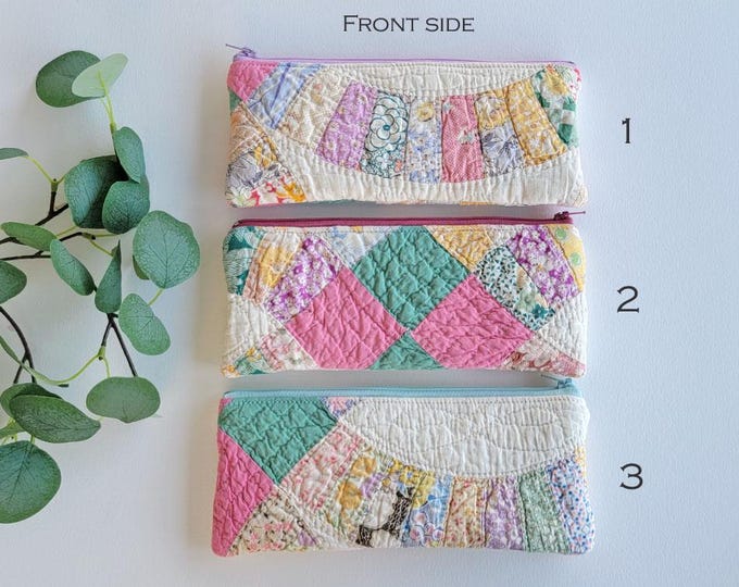 Vintage Quilted Zipper Bag|quilted Zipper Pouch | Made From a Vintage |vintage Zipper Pouch ...