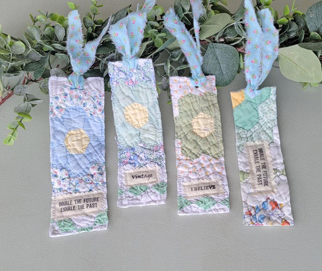 Vintage Quilt Bookmark, Quilted Page Keeper, Repurposed Vintage Quilt ...