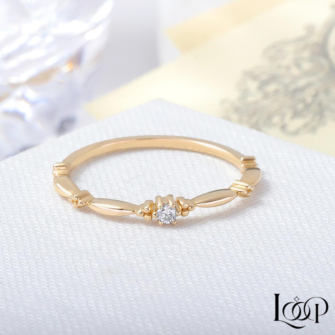 Small Diamond Engagement Ring 14K Solid Gold, Tiny Diamond Wedding Band ...