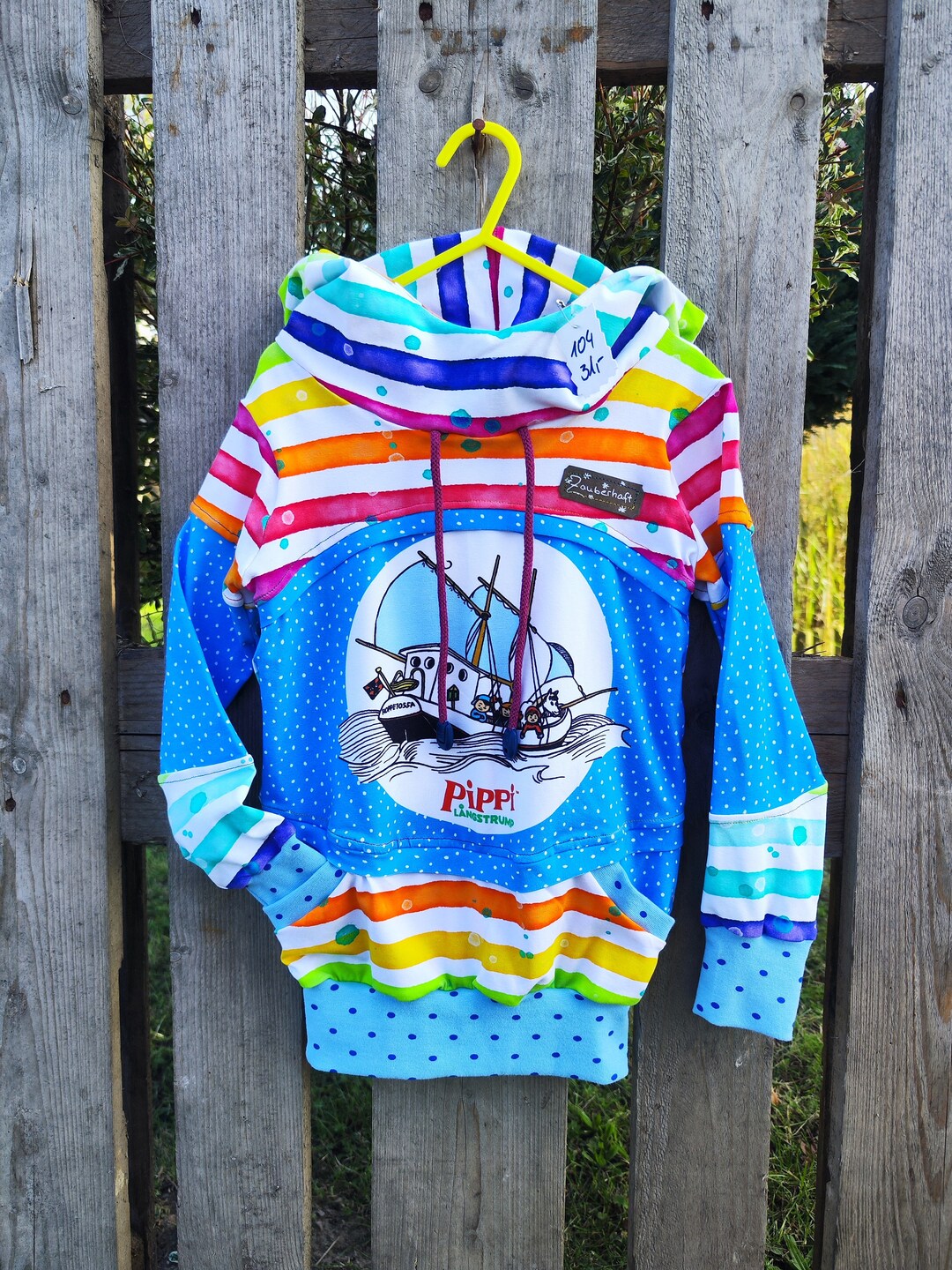 hoodie-pippi-longstocking-handmade-size-104-etsy