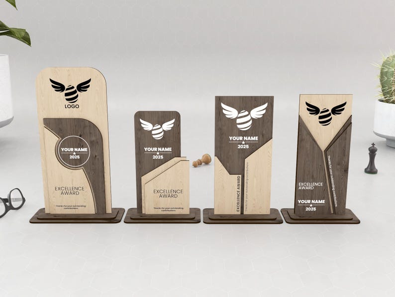 Rectangle Award Trophy Laser Cut 4 Different Design. Svg Files, Wooden ...