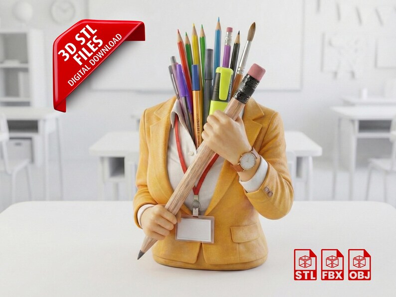Teacher Pencil Holder STL File - Best Teacher Gift Desk Organizer - 3D ...