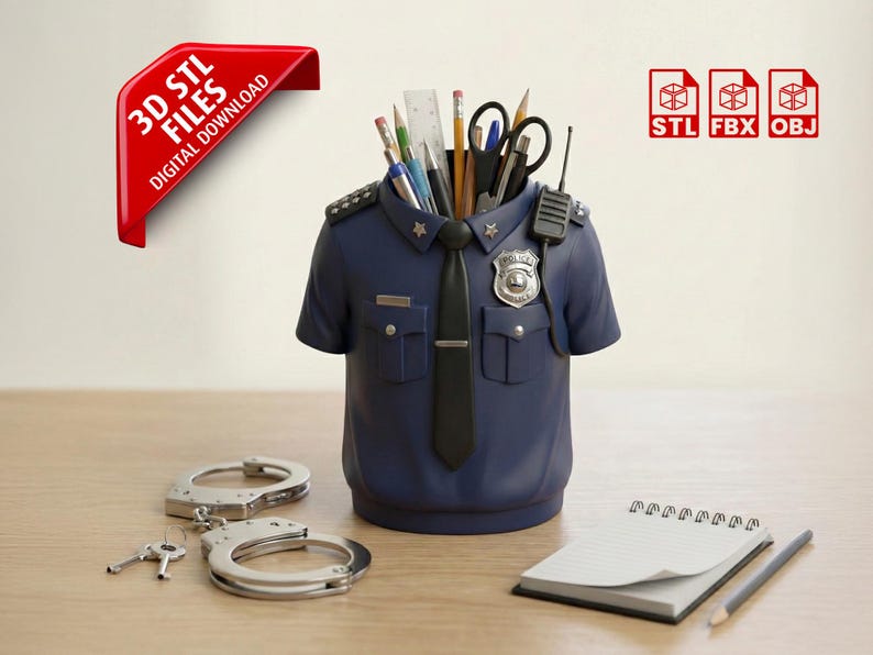 Police Uniform Pencil Holder STL | Law Enforcement Gift | Officer Desk ...