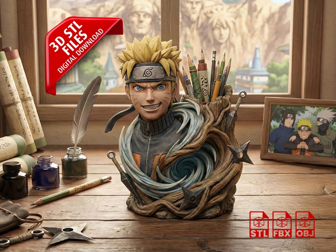 Naruto Pencil Holder STL - Hokage Ninja Desk Organizer - Anime 3D Print ...