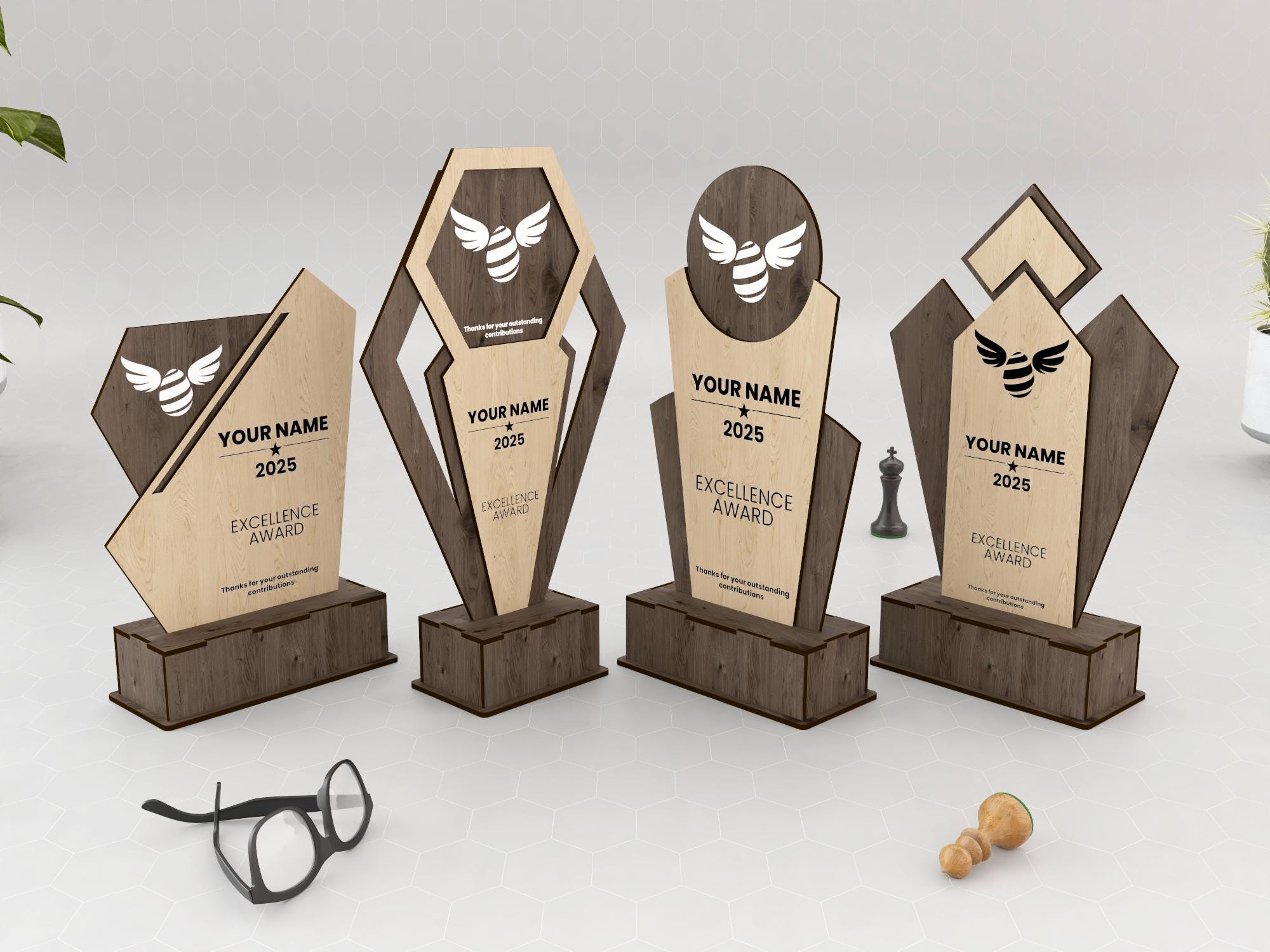 Modern Laser Cut Special Shapes Award Trophy Templates: 4 Designs ...