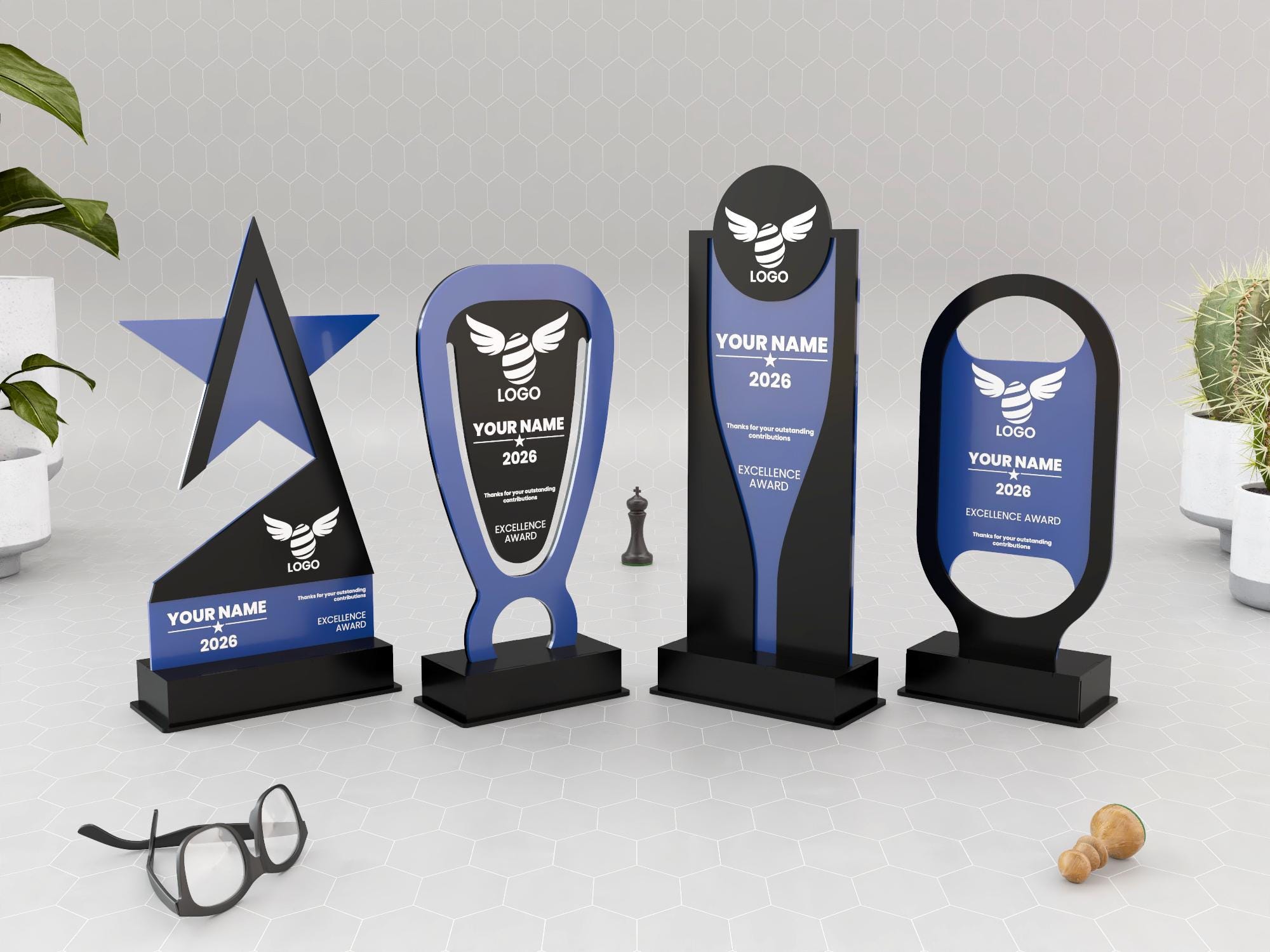 Special Modern Laser Cut Special Shapes Award Trophy Templates: 4 ...