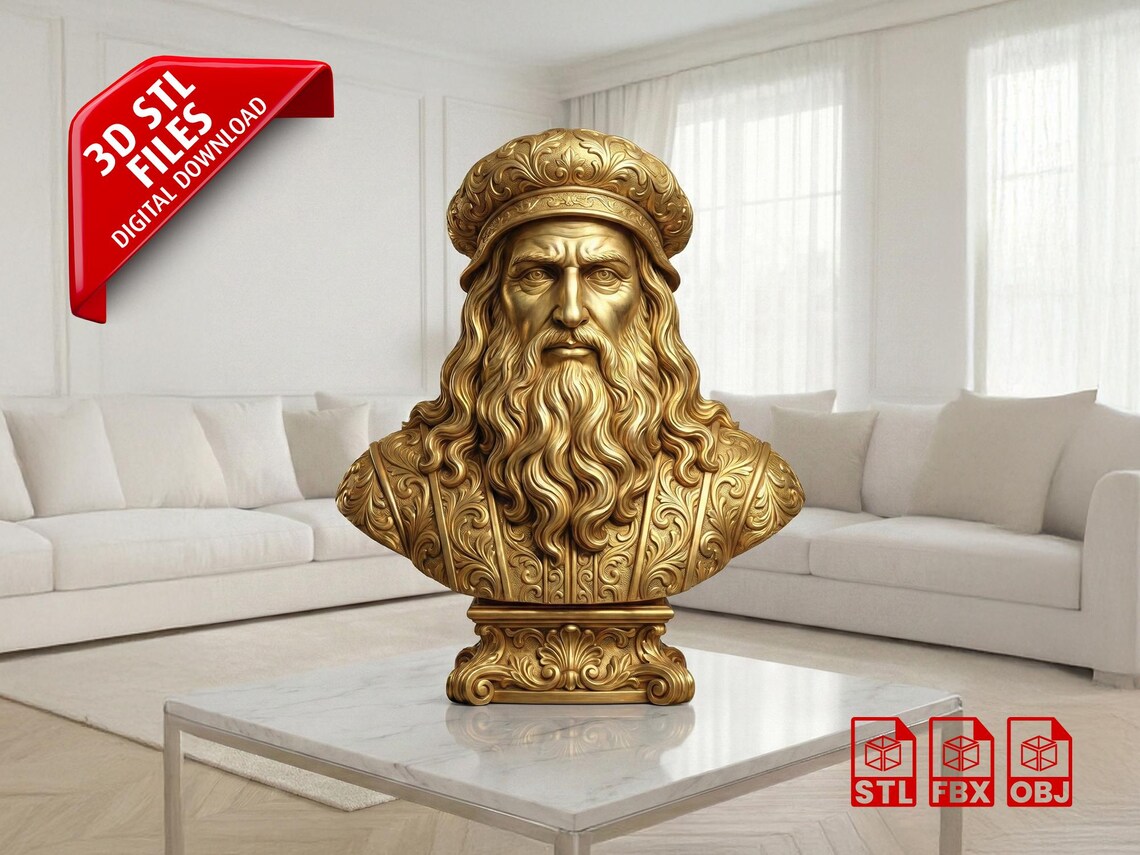 Leonardo Da Vinci Bust STL File 3D Printable Model Renaissance Genius ...
