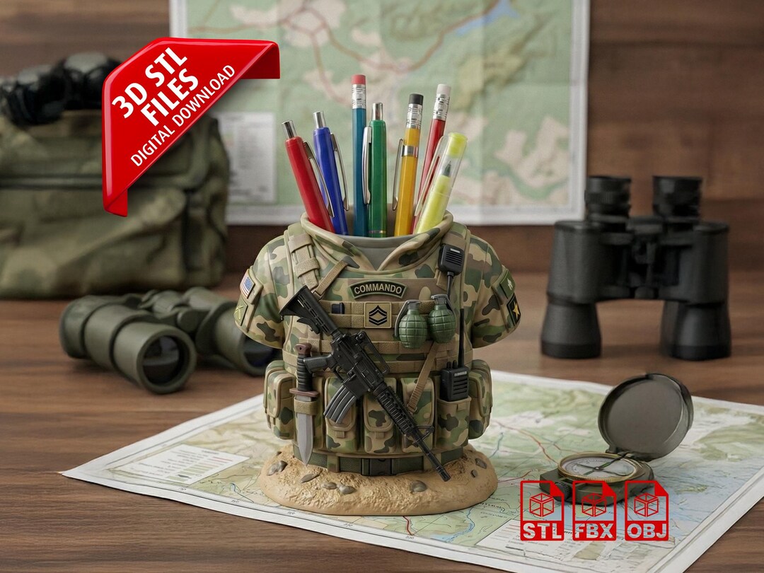 Commando Uniform Pencil Holder STL File | Special Forces Desk Organizer ...