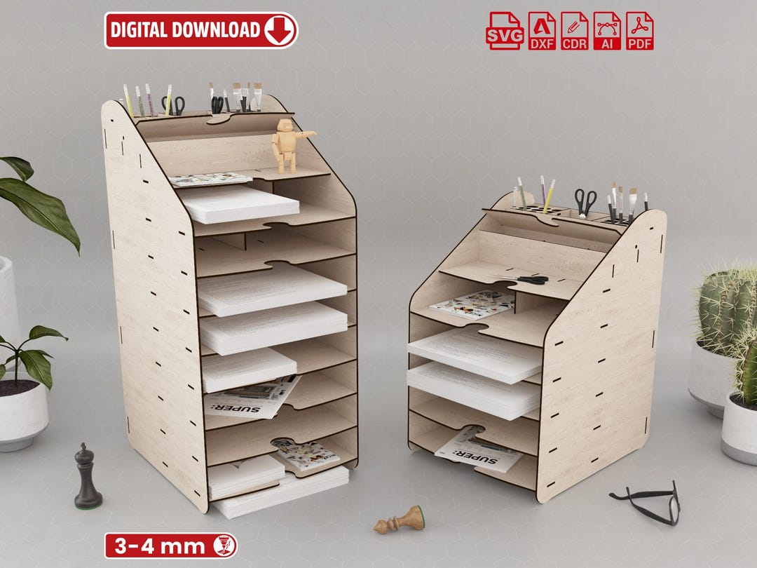 Laser Cut File Storage Organizer SVG: Desktop Stationery Rack (digital ...
