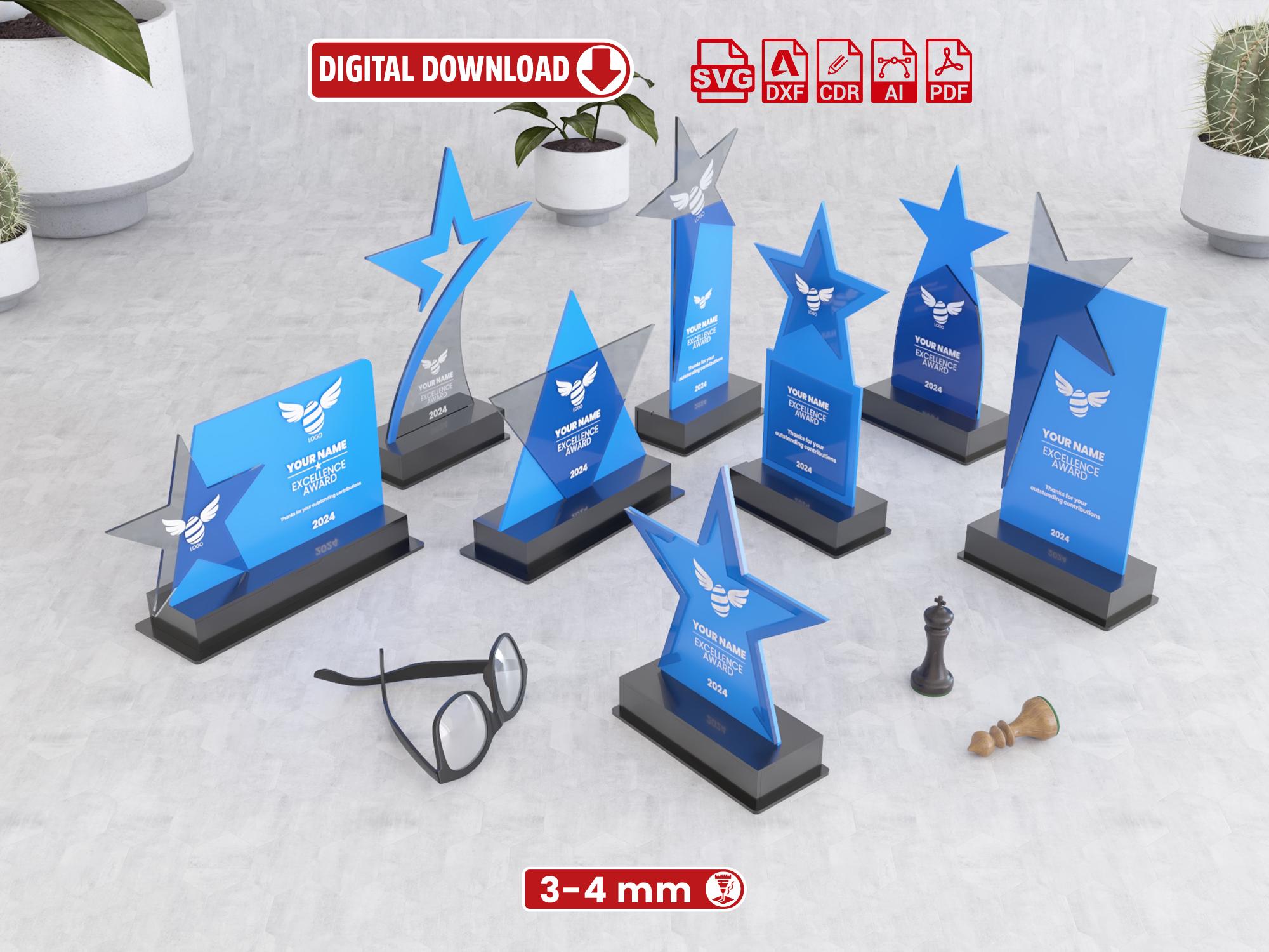 Stars Modern Laser Cut Special Shapes Award Trophy Templates: 4 Designs ...