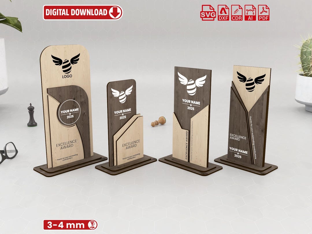 Rectangle Award Trophy Laser Cut 4 Different Design. Svg Files, Wooden ...
