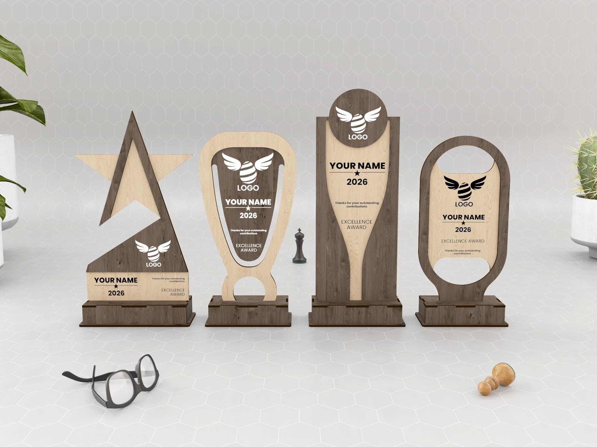 Special Modern Laser Cut Special Shapes Award Trophy Templates: 4 ...