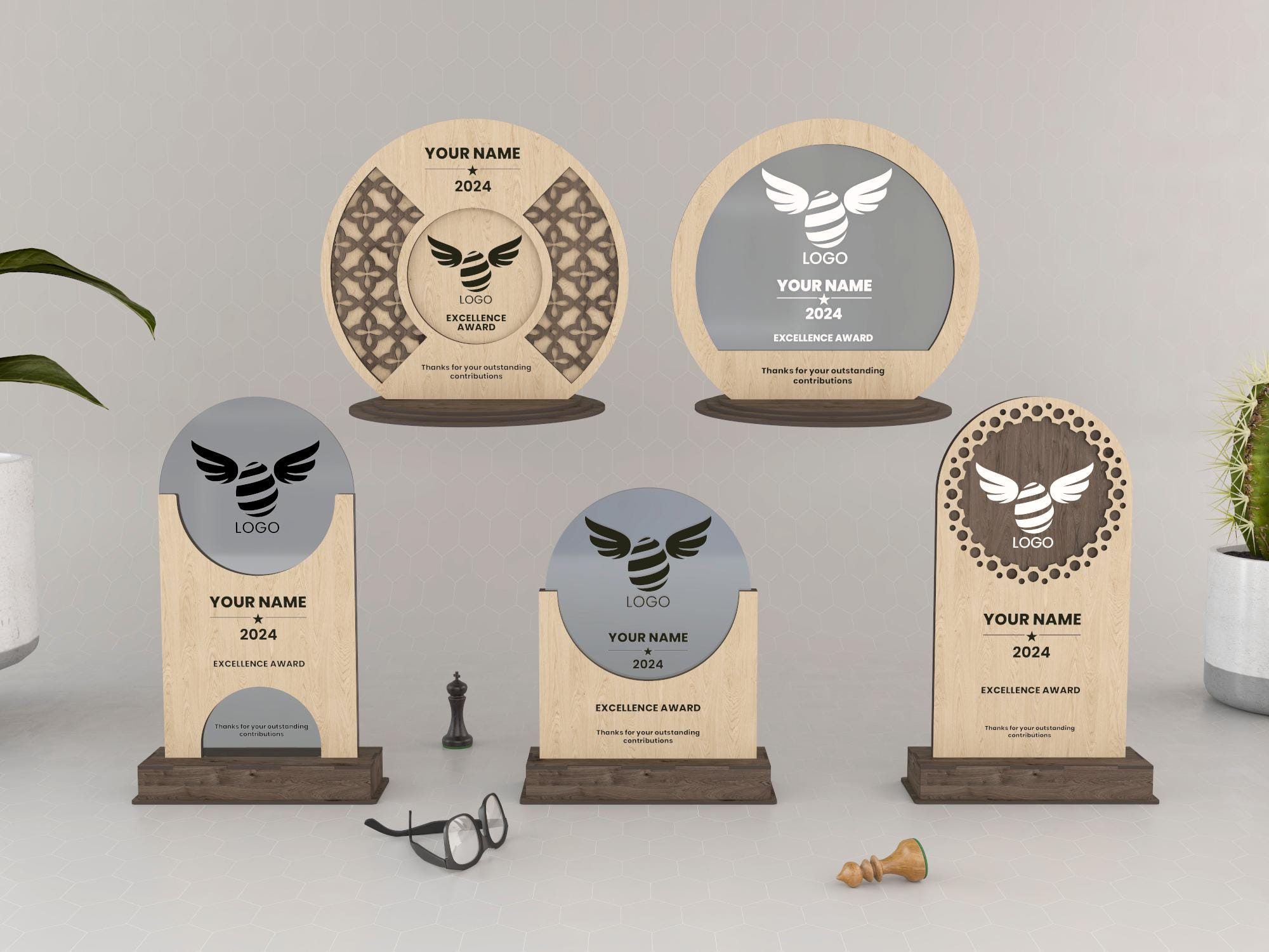 Special Modern Laser Cut Special Shapes Award Trophy Templates: 5 ...