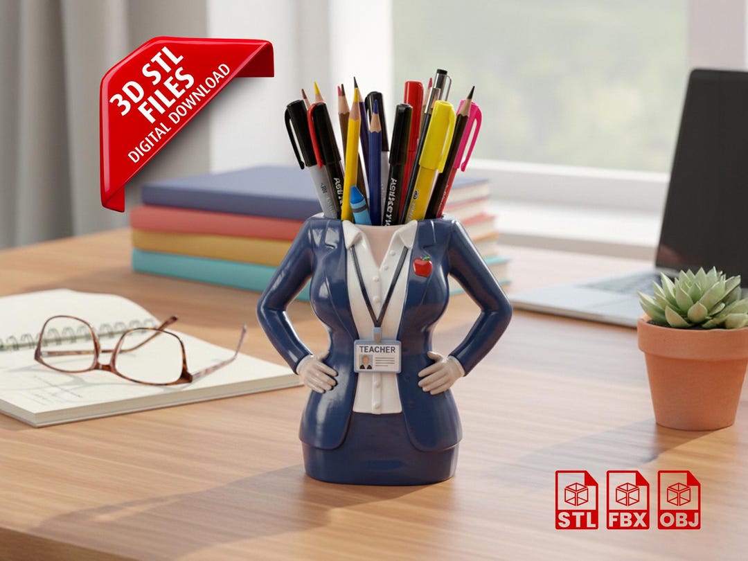 School Pencil Holder STL File | Student Desk Organizer | Teacher ...
