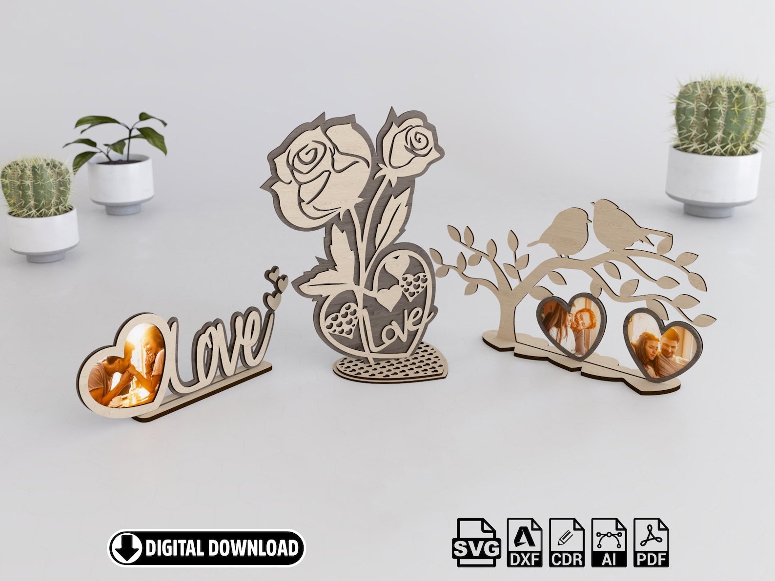 Valentine's Day. Laser Cut 3 Different Works Valentine's Day File With ...