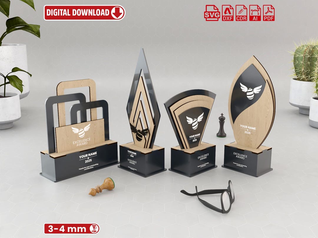 Special Shapes Award Trophy Laser Cut 4 Different Design. Svg Files ...