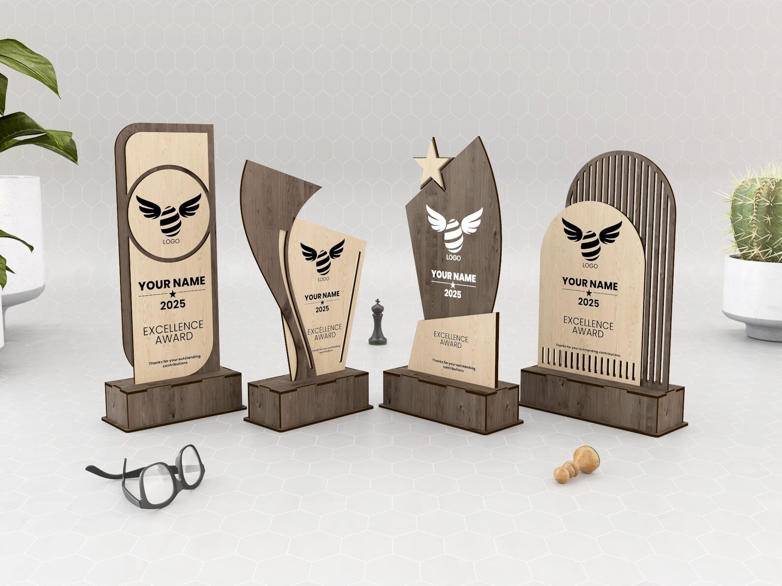 Modern Laser Cut Special Shapes Award Trophy Templates: 4 Designs ...