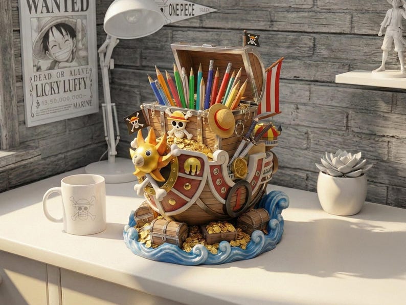 Anime Pirate Ship Pencil Holder STL - Cartoon Treasure Galleon Desk ...