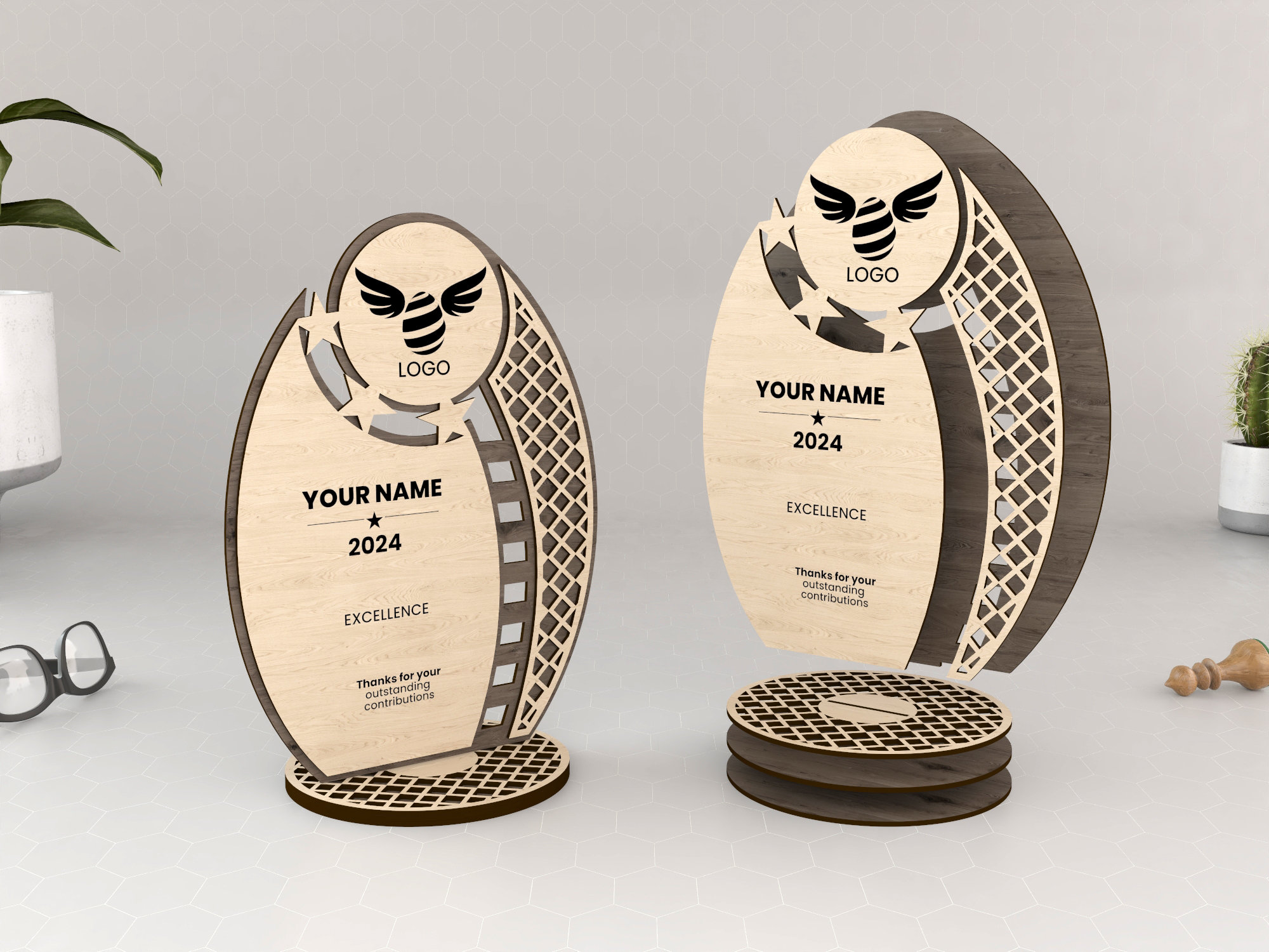 4 Different Designs Award Trophy Laser Cut Pack Wooden Award Svg Files ...