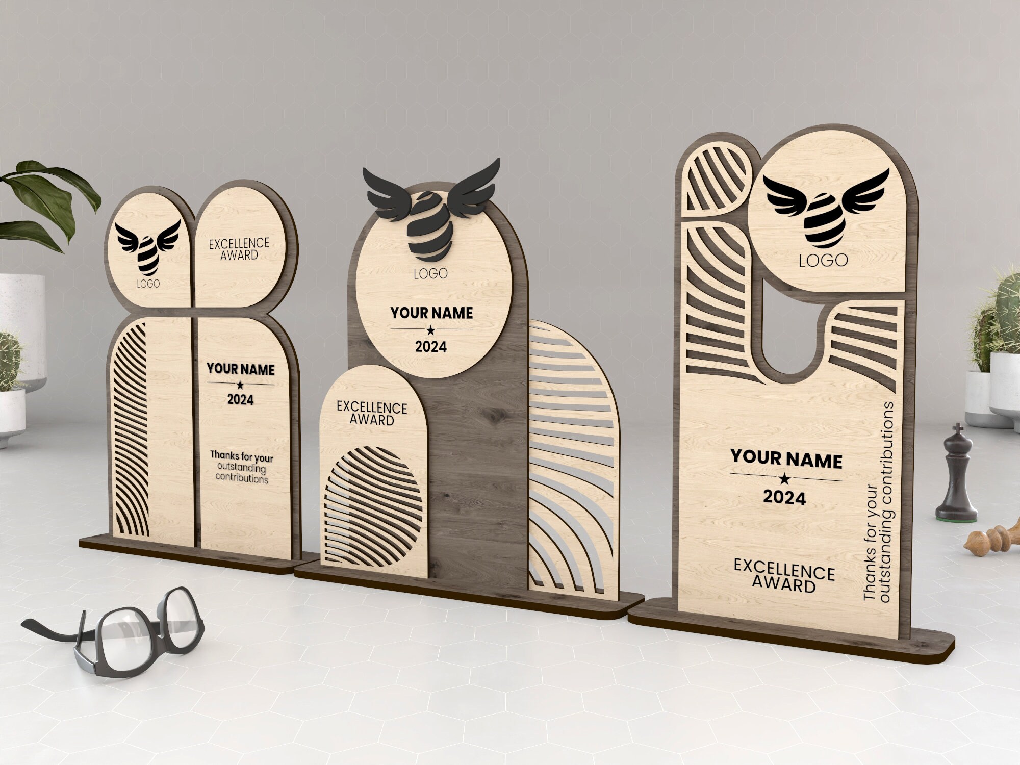 Modern Award Trophy Laser Cut 3 Different Design Svg Files, Wooden ...