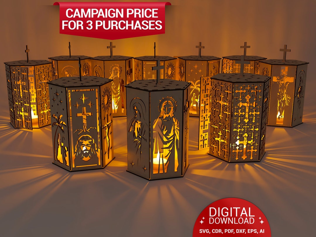 Jesus and Holy Pilgrim, Night Light, Lamp Shade, Table Candle, Holder ...