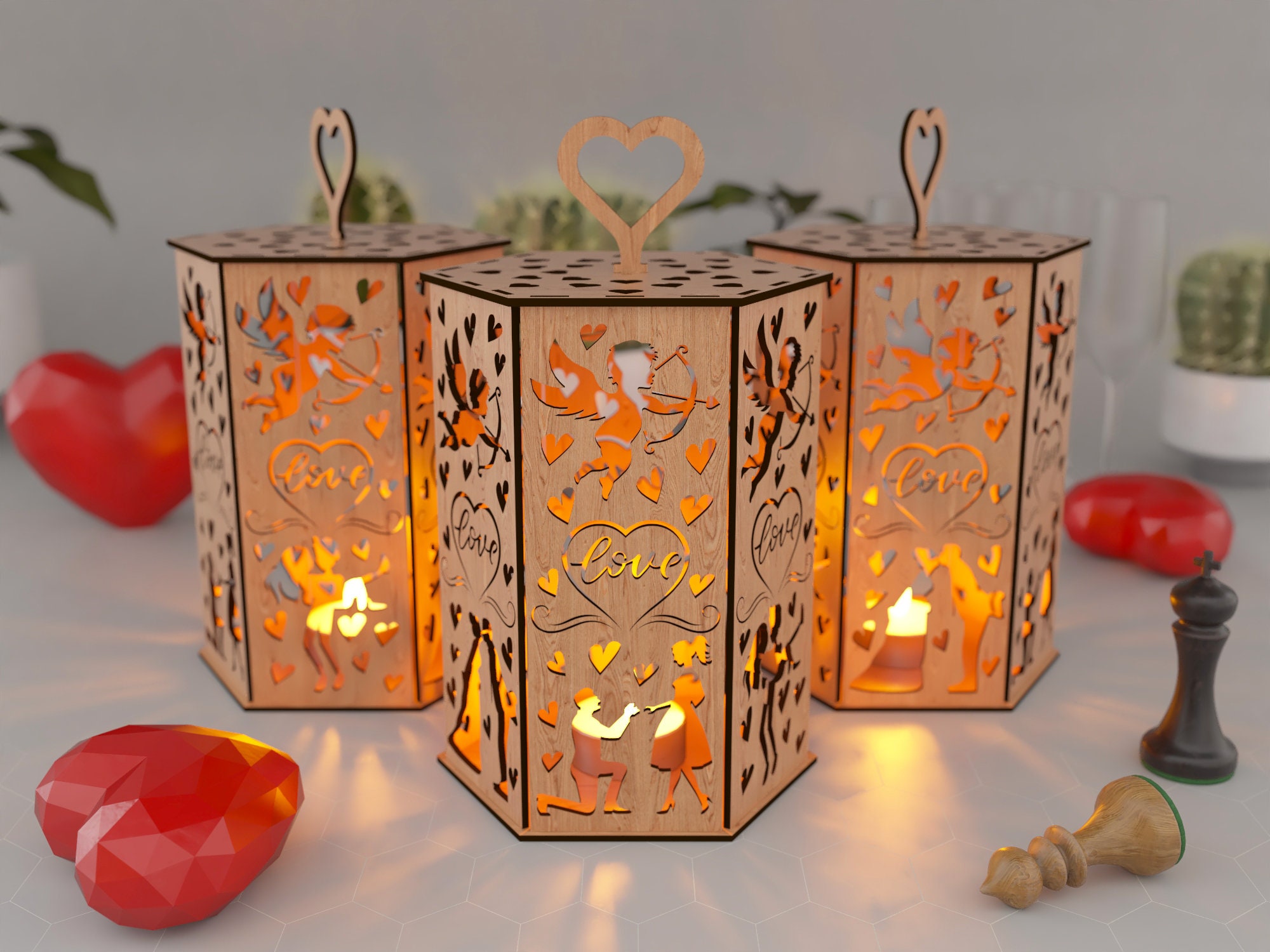 VALENTINE'S DAY, Romantic Lantern for , HEART Night Light, 6 Different ...