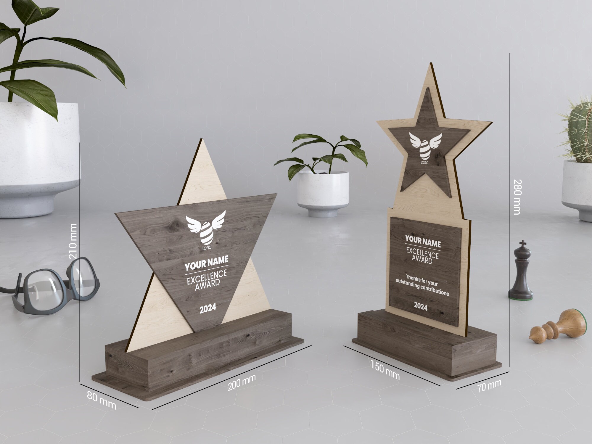 Stars Modern Laser Cut Special Shapes Award Trophy Templates: 4 Designs ...