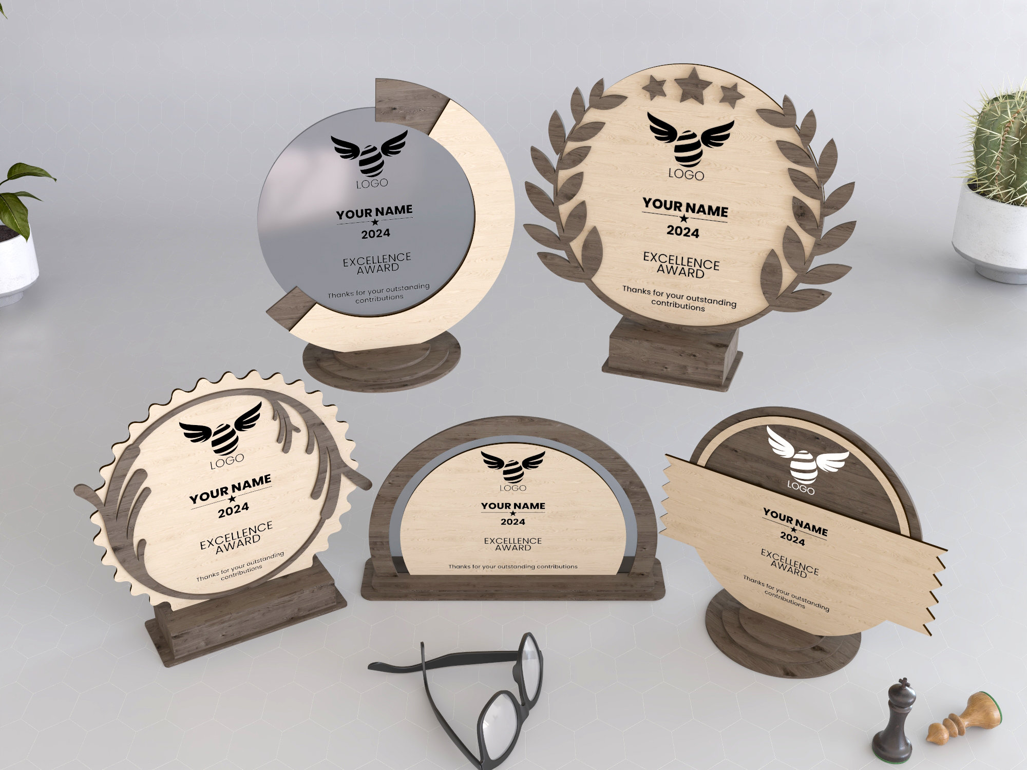 Trofeo de premio redondo cortado con láser 5 diseños diferentes ...