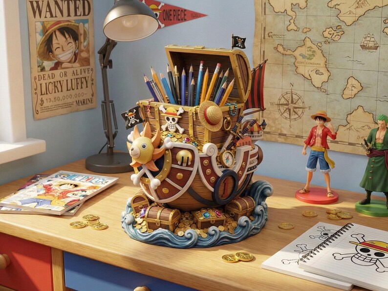 Anime Pirate Ship Pencil Holder STL - Cartoon Treasure Galleon Desk ...
