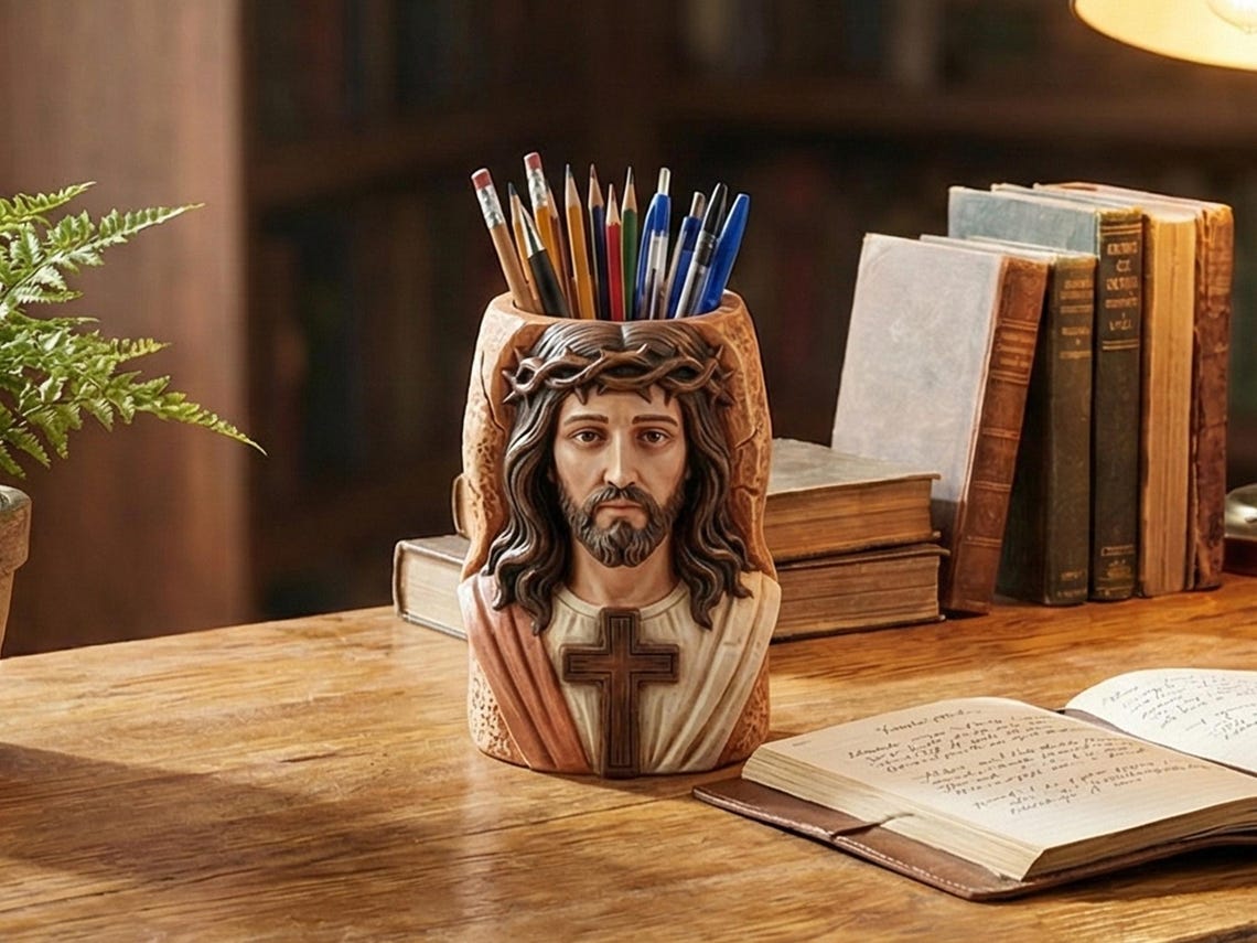 Jesus Christ Pencil Holder STL File | Christian Desk Organizer ...
