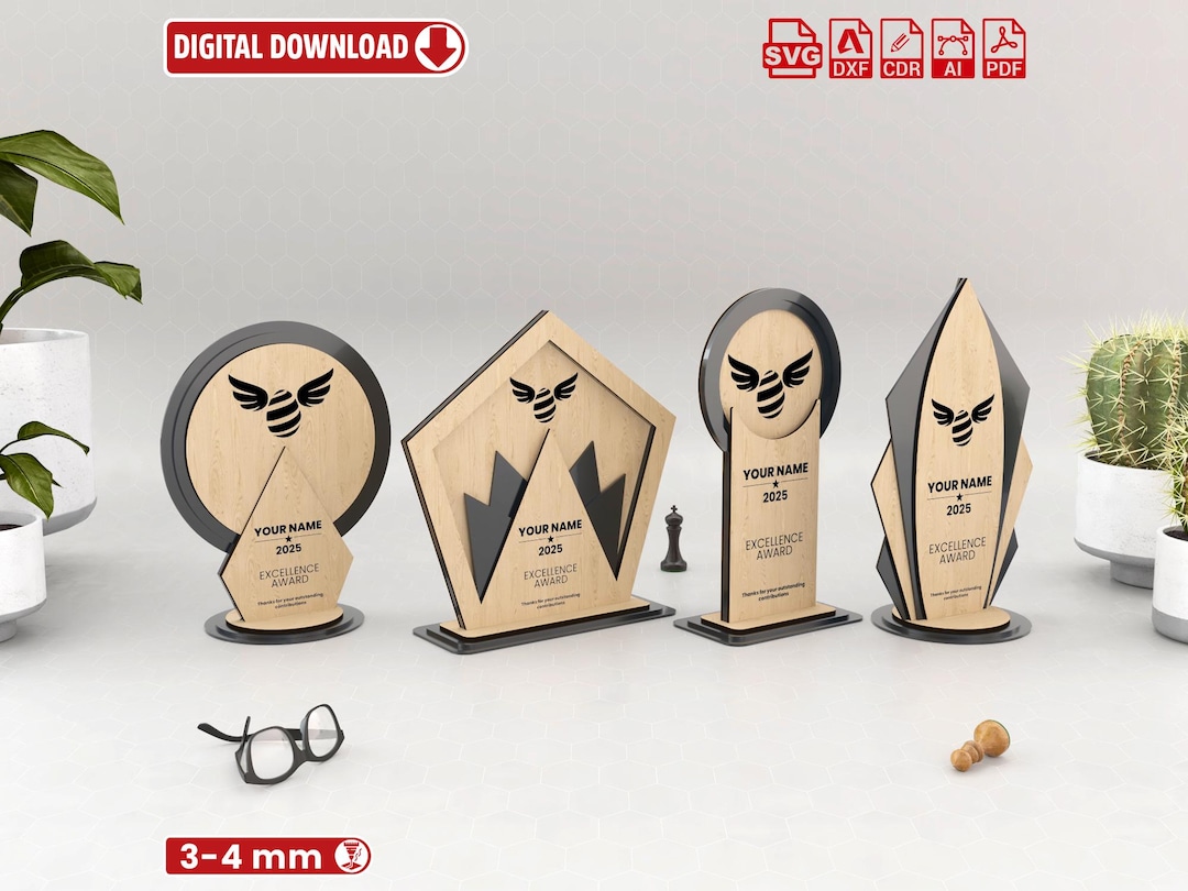 Special Shapes Award Trophy Laser Cut 4 Different Design. Svg Files ...