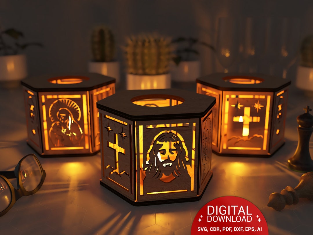 Jesus, Virgin Mary and Holy Pilgrim, Night Light, Lamp Shade, Table ...