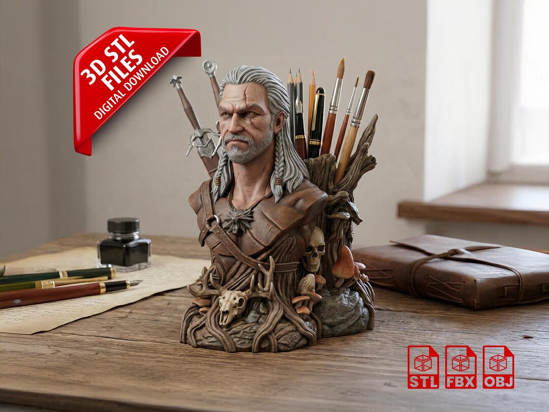 The Witcher Geralt Pencil Holder STL File | White Wolf Desk Organizer ...