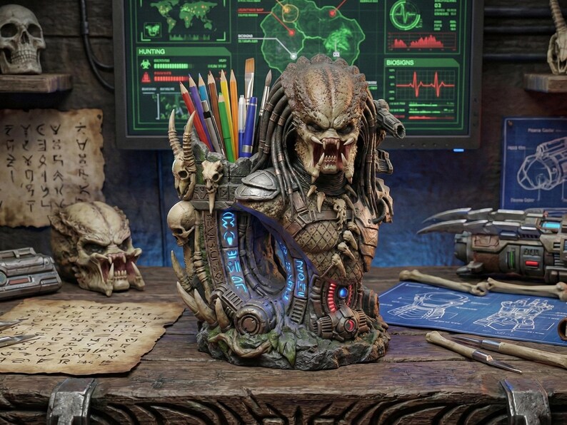 Predator Pencil Holder STL File | Alien Hunter Desk Organizer | Yautja ...