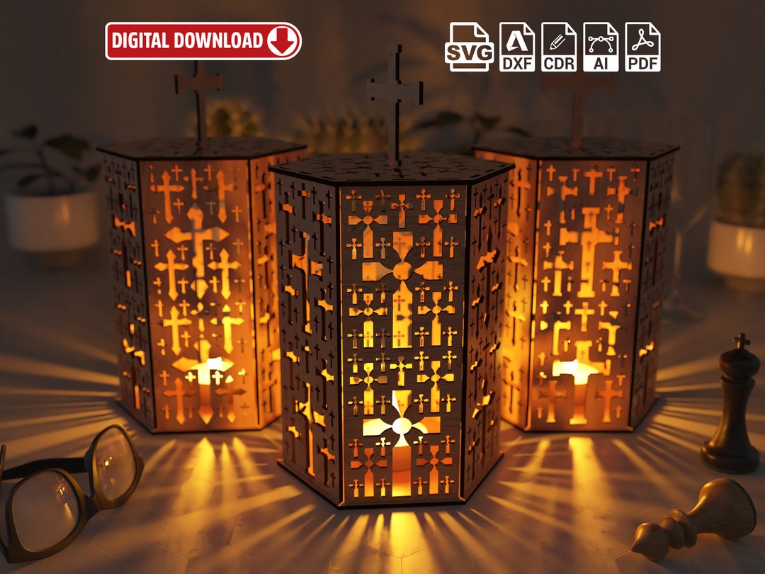 Christian Cross Lantern SVG: Laser Cut Candle Holder (digital Download ...