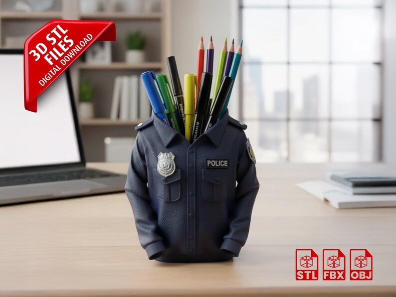 Police Officer Uniform Pencil Holder STL File - Law Enforcement Desk ...