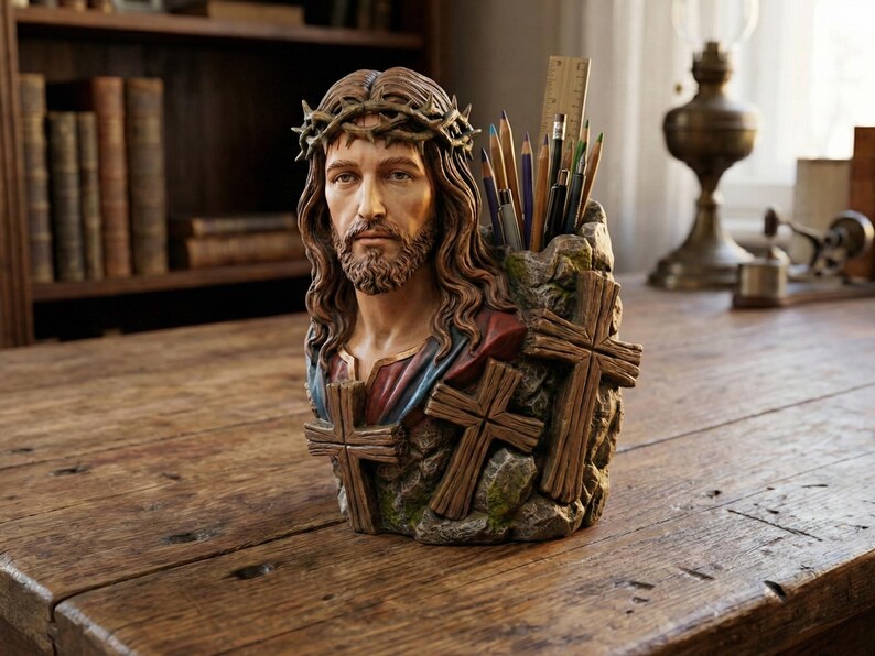 Jesus Pencil Holder STL - Christian Desk Decor - Religious Gift 3D ...