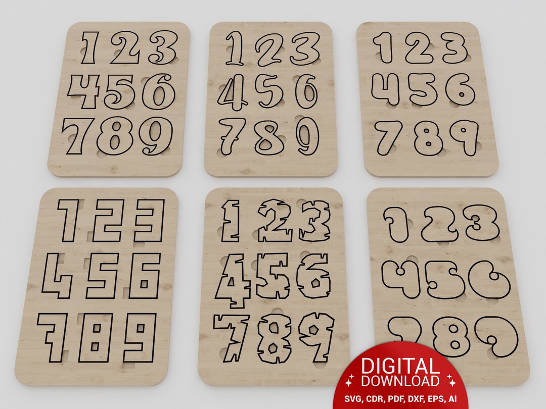 Laser Cut NUMBERS File Svg Templates Cnc and Puzzle, Dxf File for Kids ...