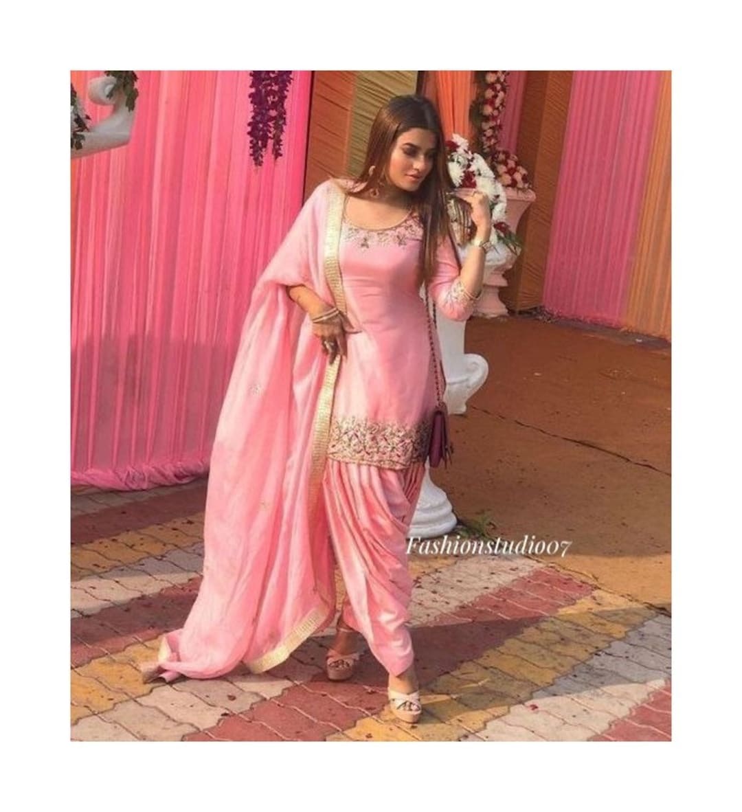 Pink Punjabi Patiala Suit Golden Embroidery Designer Salwar Kameez Suit ...