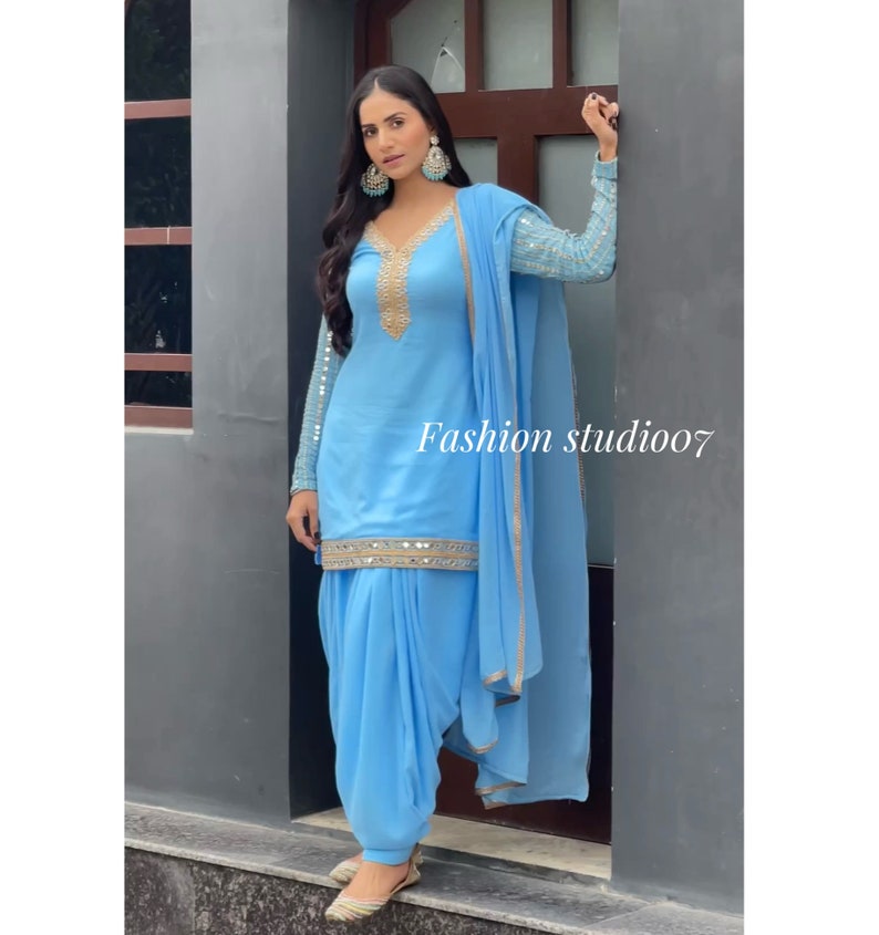 Heavy Designer Sky Blue Salwar Kameez Suit Custom Made to Measure Suit ...