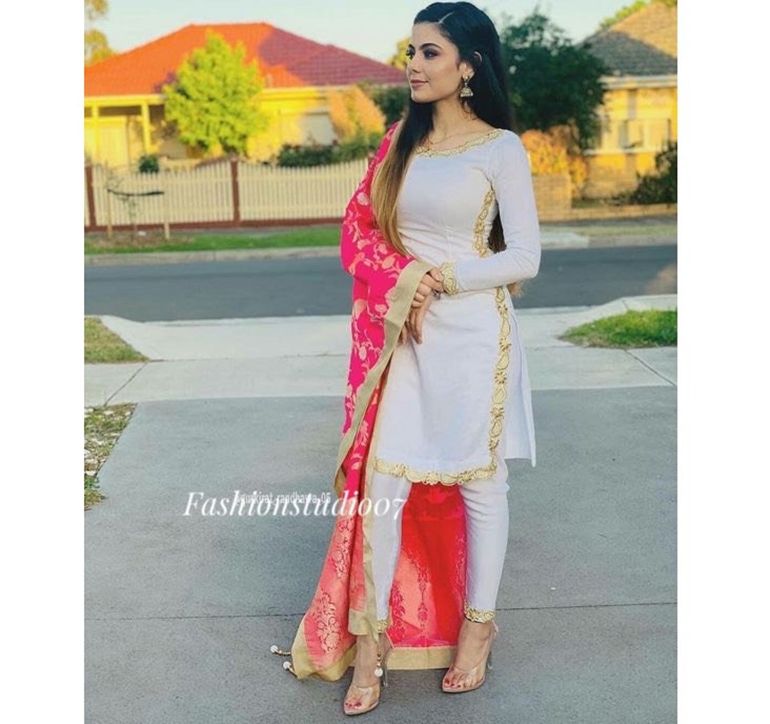 White Punjabi Pajami Suit Kurti Shalwar Punjabi Patiala Suit Custom ...