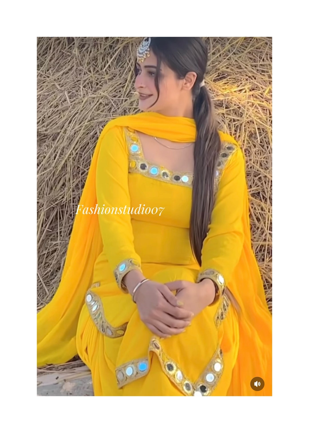 Yellow Punjabi Patiala Salwar Kameez Suit Mirror Work Laces Work Custom ...