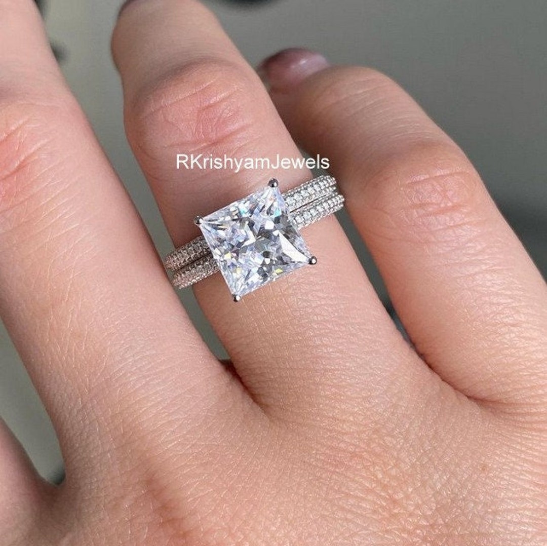 2 CT Unique Princess Cut Moissanite Bridal Set Ring Princess Wedding ...