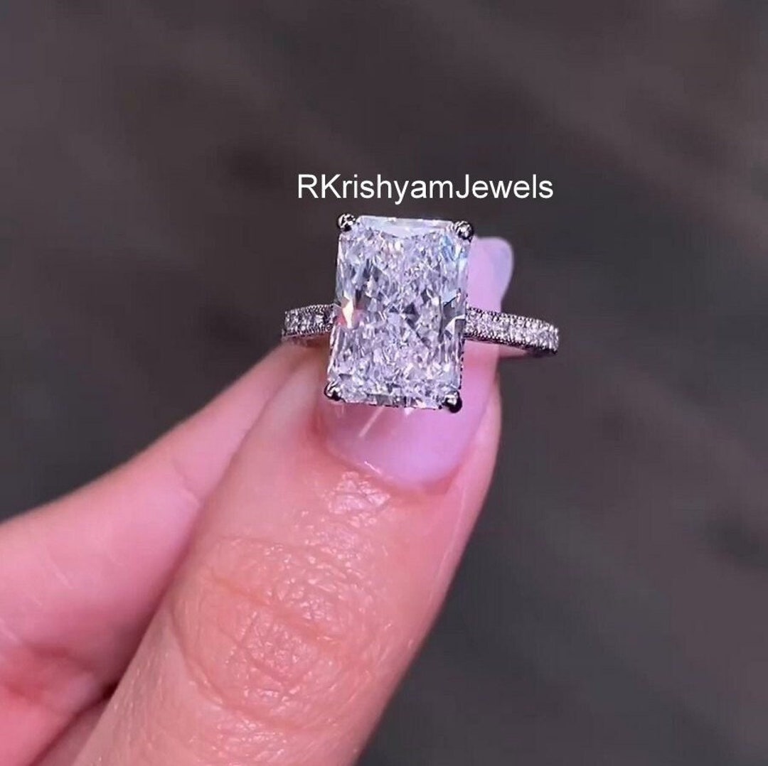 5 CT Radiant Cut Moissanite Engagement Ring With Hidden Halo Radiant ...