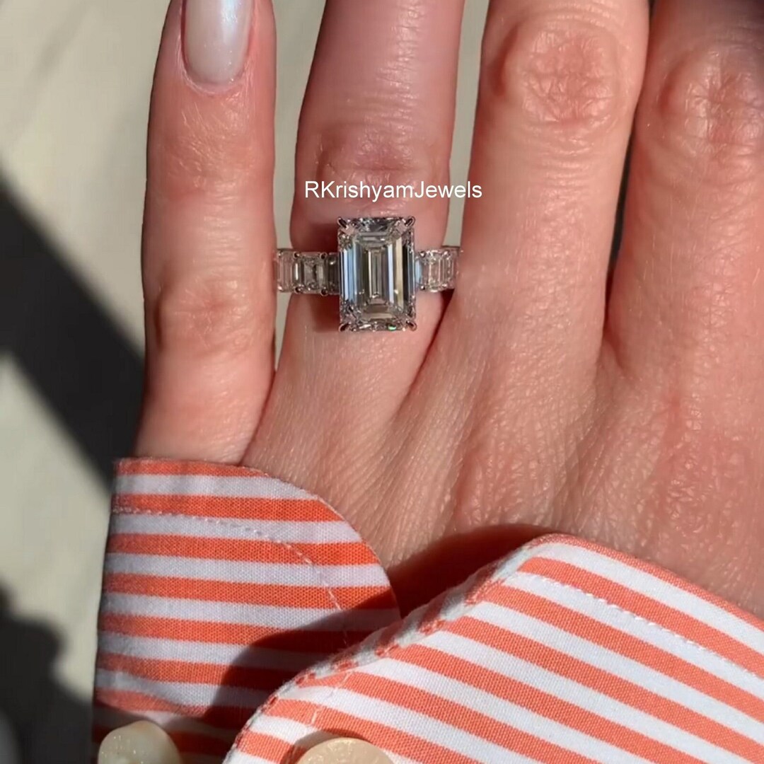 2 CT Emerald Cut Moissanite Engagement Ring Emerald Wedding Ring ...