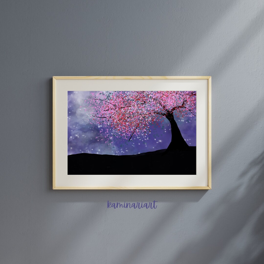 Cherry Tree in the Dark Printable Nature Art Painting Landscape Art ...