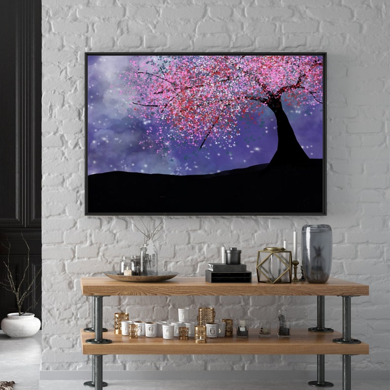 Cherry Tree in the Dark Printable Nature Art Painting Landscape Art ...