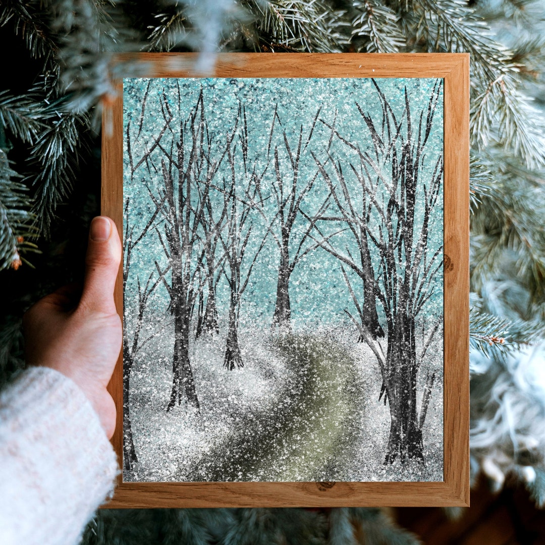 Landscape of Snowfall in the Forest Winter Landscape Abstract Painting ...